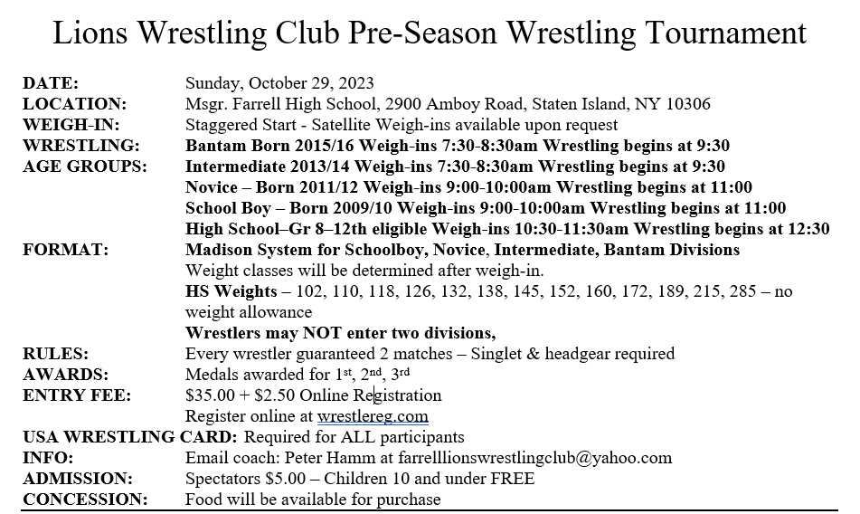 WrestleReg - Lions Wrestling Club Pre-Season 8.2.28