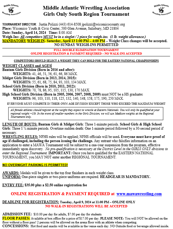 WrestleReg - 2024 MAWA South Girls Qualifier 8.2.29