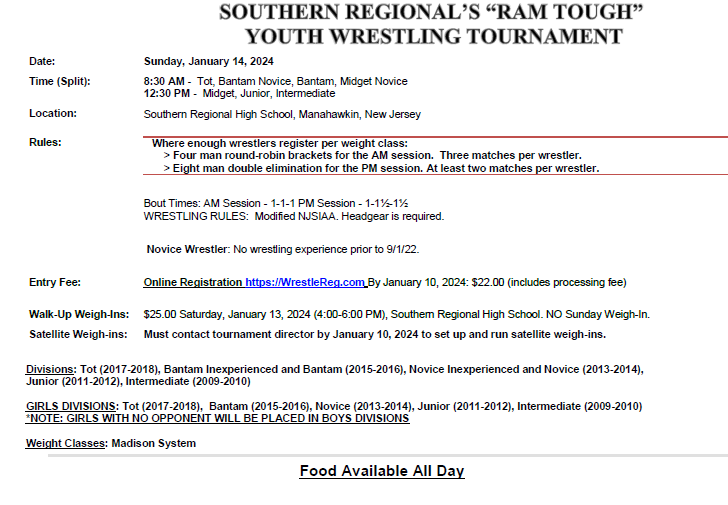WrestleReg - Southern Regional's Ram Tough Youth (Boys) 8.2.27